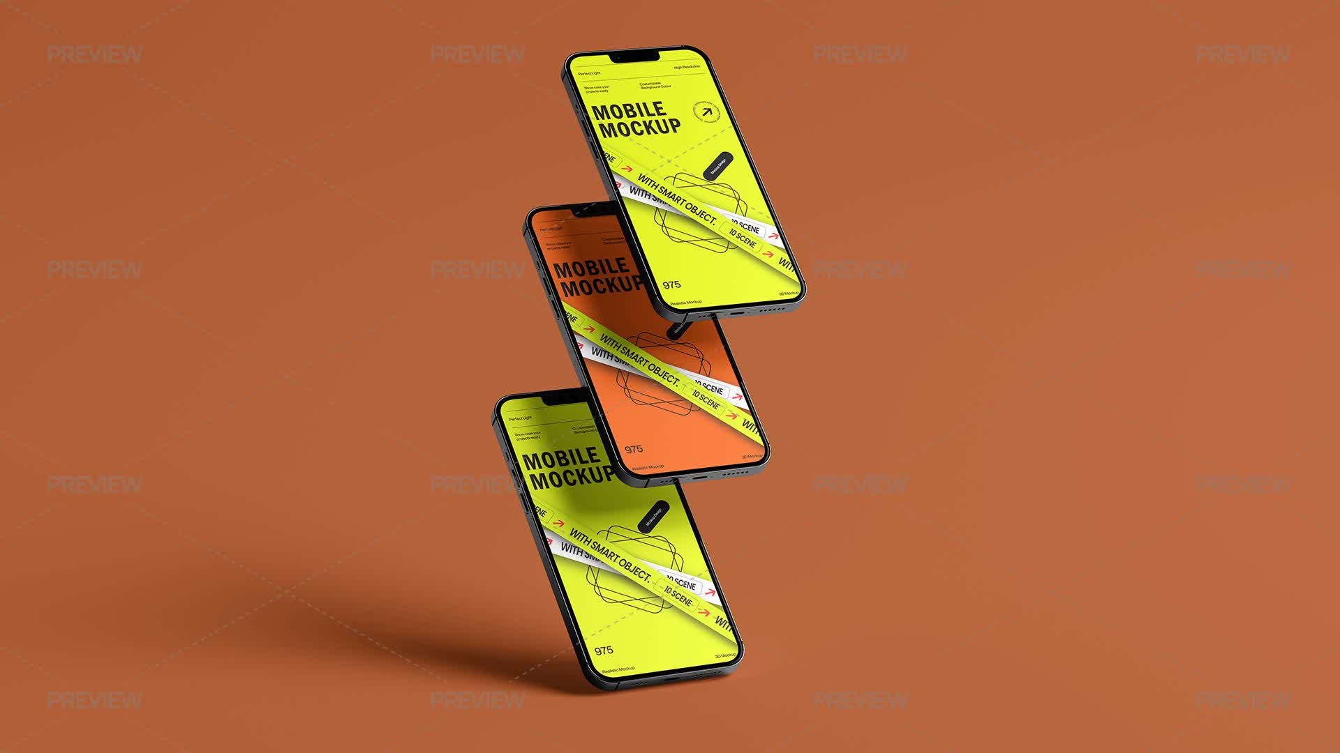 Floating Multiple Mobile Phone Screens Mockup - Graphics | Motion Array Floating Multiple Mobile Phone Screens Mockup - Graphics | Motion Array