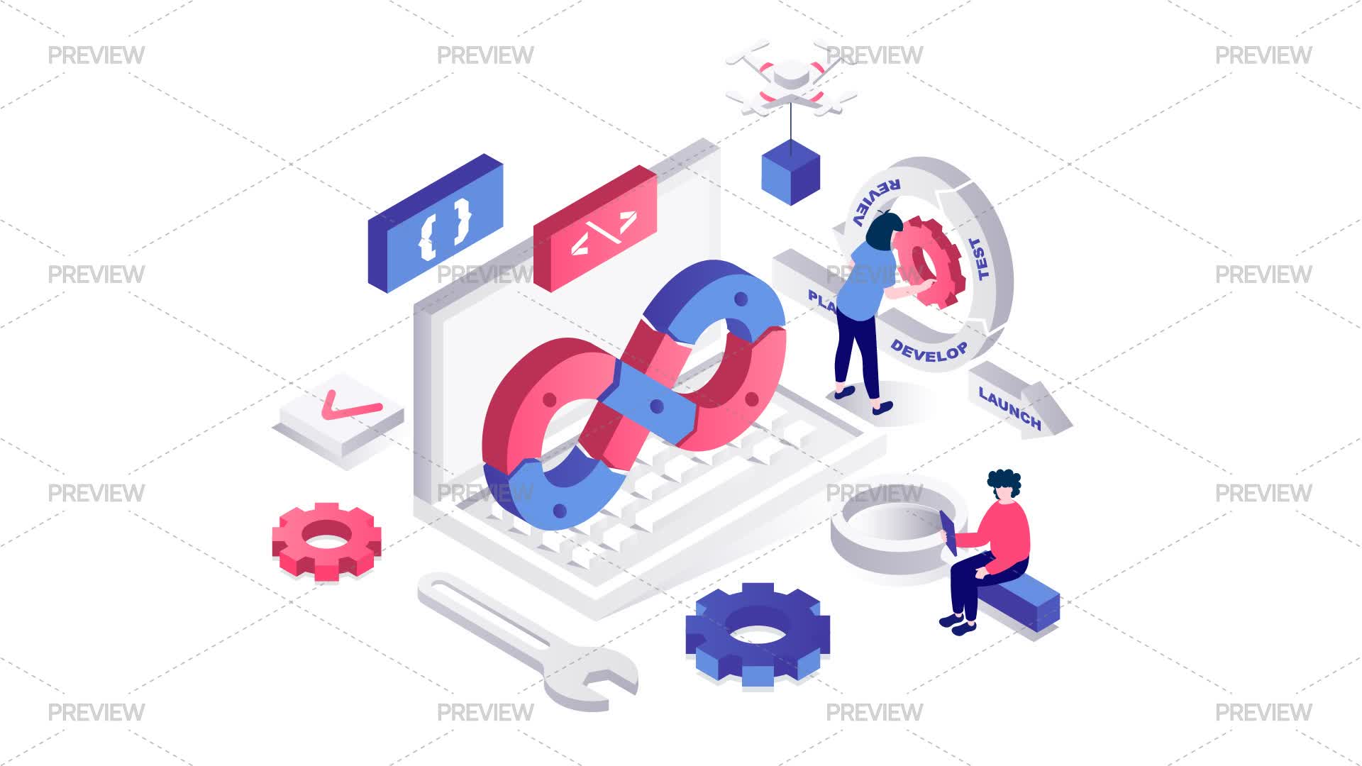 Devops Isometric Concept Graphics Motion Array